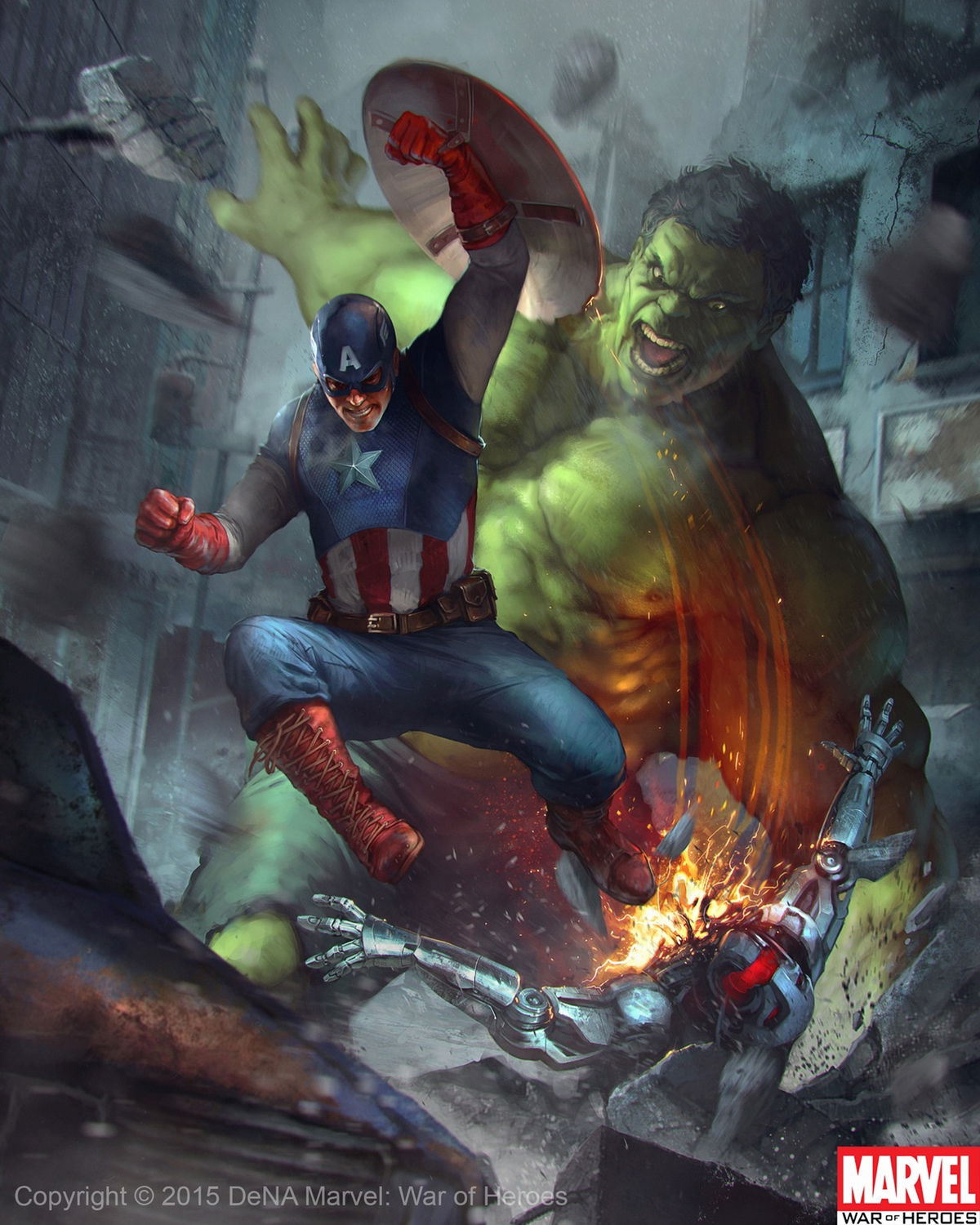 Esta ilustración del Capitán América y Hulk vs Ultron muestra una de ...