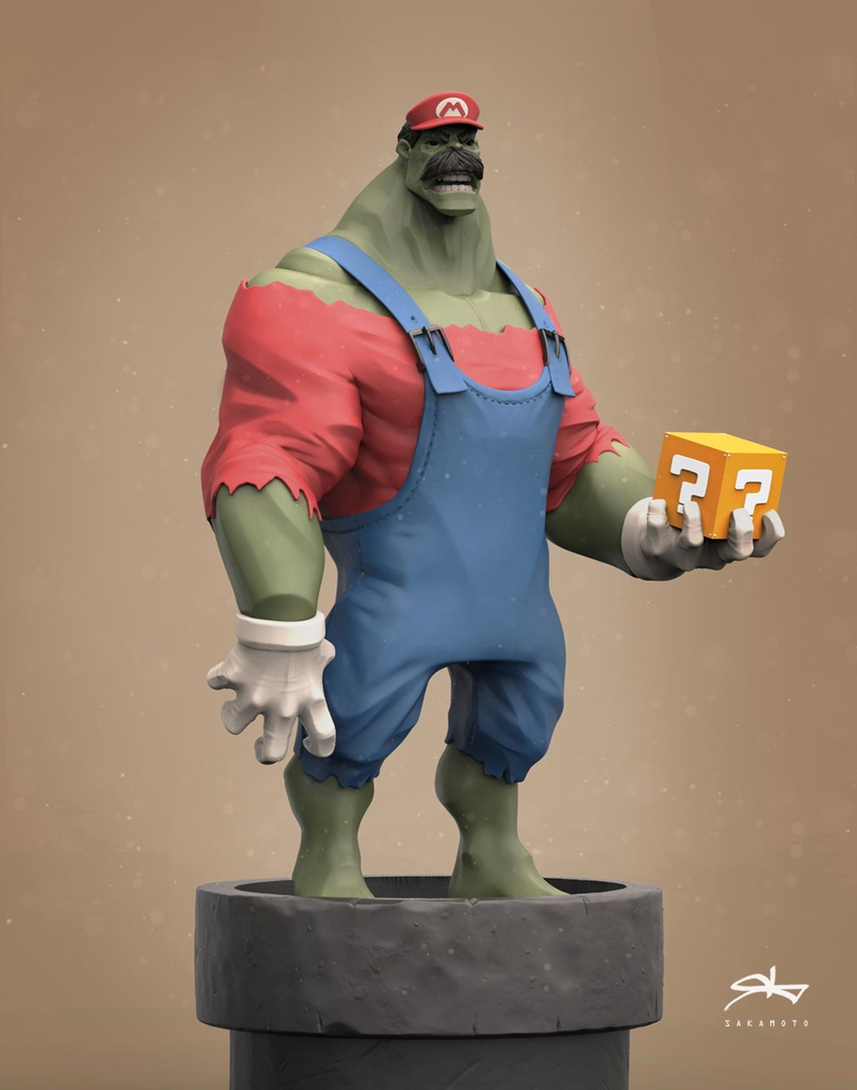 Hulk se convierte en Mario Bros gracias a una ilustración