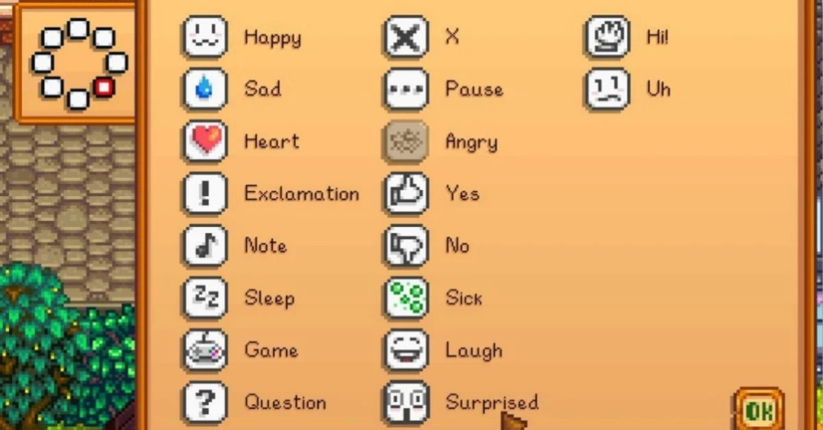 Tipos de emotes en Stardew Valley