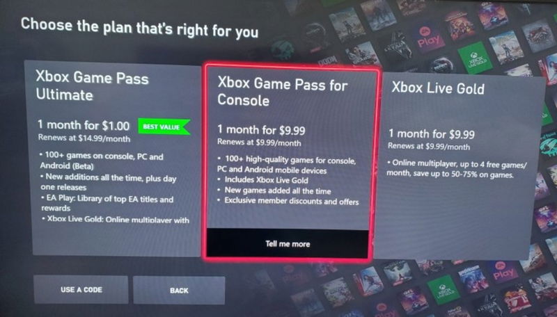 Xbox Live Gold puede incluirse en el plan más básico de Game Pass